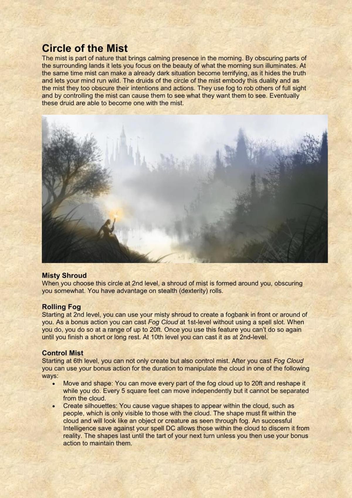 5e Druid Subclass: Circle of the Mist