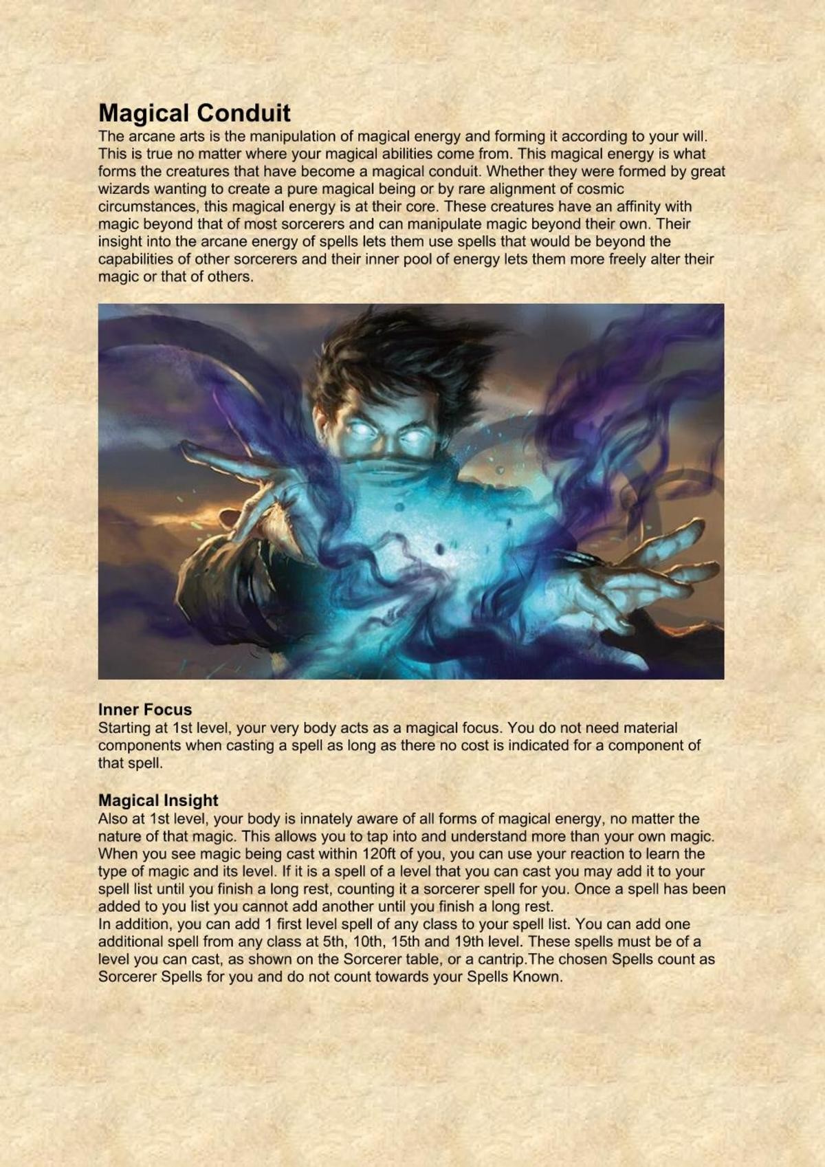 5e homebrew Sorcerer subclass: Magical Conduit