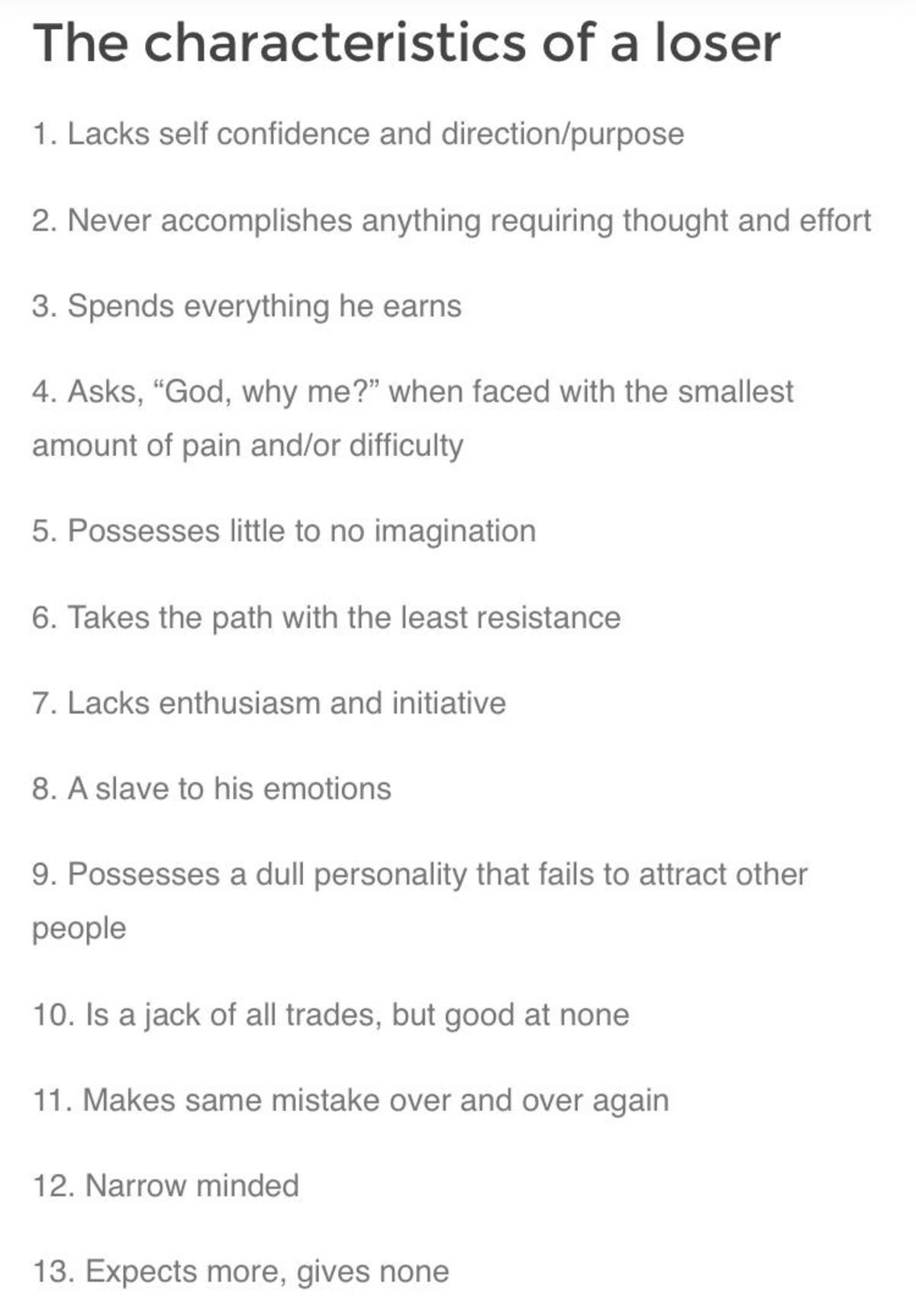 Characteristics of a Loser